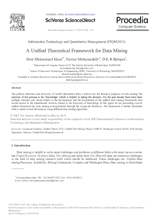 (PDF) A Unified Theoretical Framework for Data Mining (PDF) A Unified Theoretical Framework for Data Mining