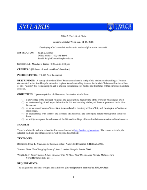 (PDF) Seminary Syllabus: Life of Christ