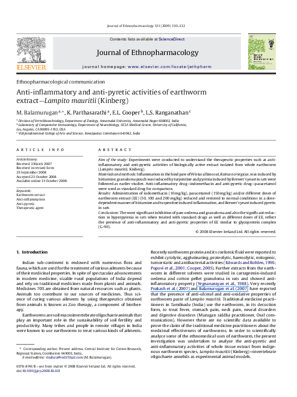 (PDF) Anti-inflammatory and anti-pyretic activities of earthworm ...