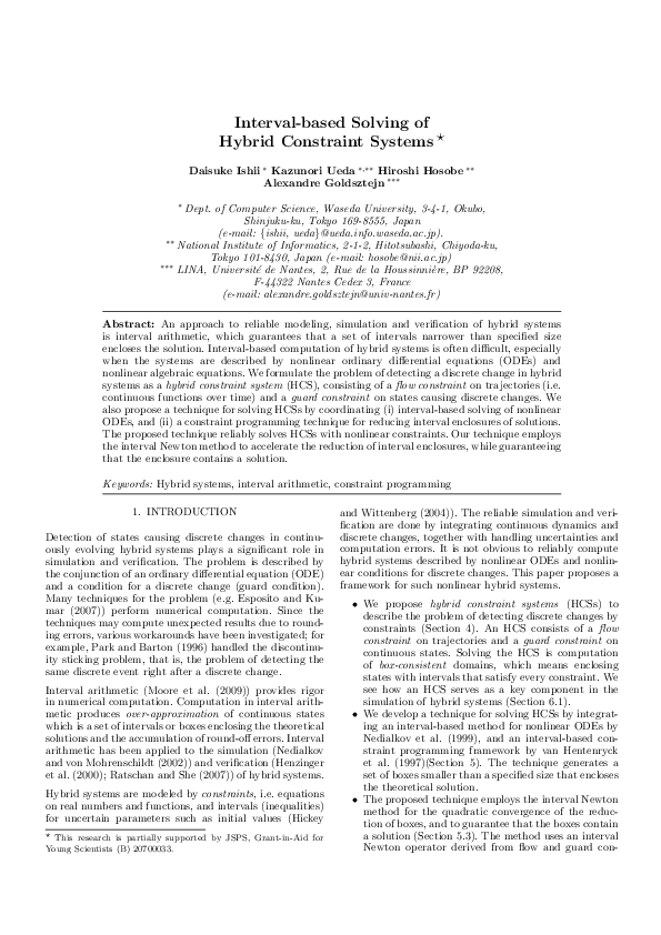 Pdf Interval Based Solving Of Hybrid Constraint Systems