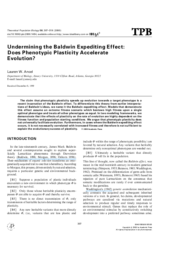 (PDF) Undermining the Baldwin Expediting Effect: Does Phenotypic ...