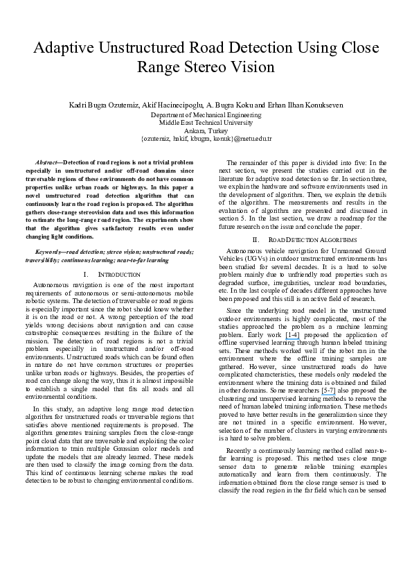 (PDF) Adaptive unstructured road detection using close range stereo vision