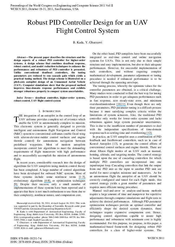 Pdf Robust Pid Controller Design For An Uav Flight Control System 