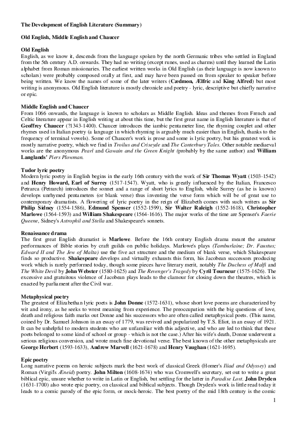 old english literature summary