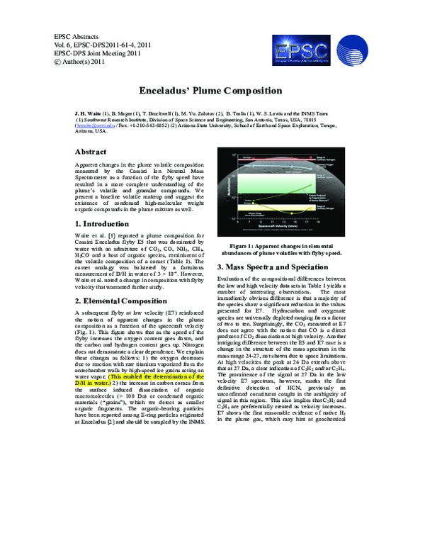 (PDF) Enceladus Plume Composition