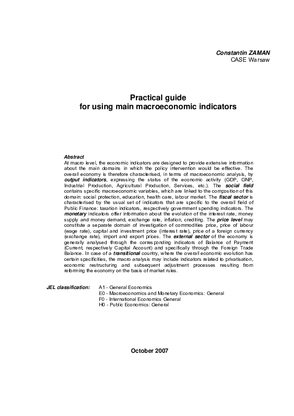 (PDF) Practical Guide for Using Main Macroeconomic Indicators