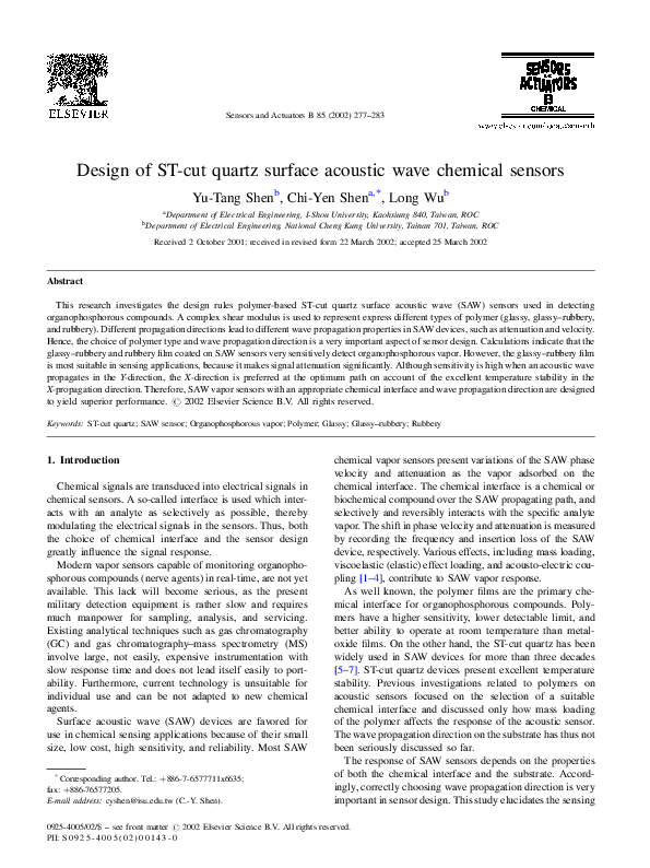 (PDF) Design of ST-cut quartz surface acoustic wave chemical sensors