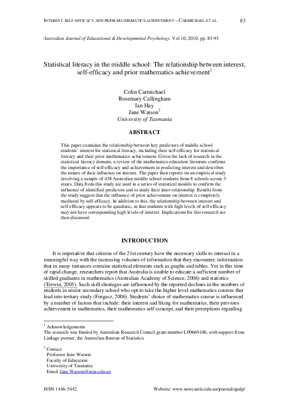 (PDF) Statistical literacy in the middle school: The relationship ...