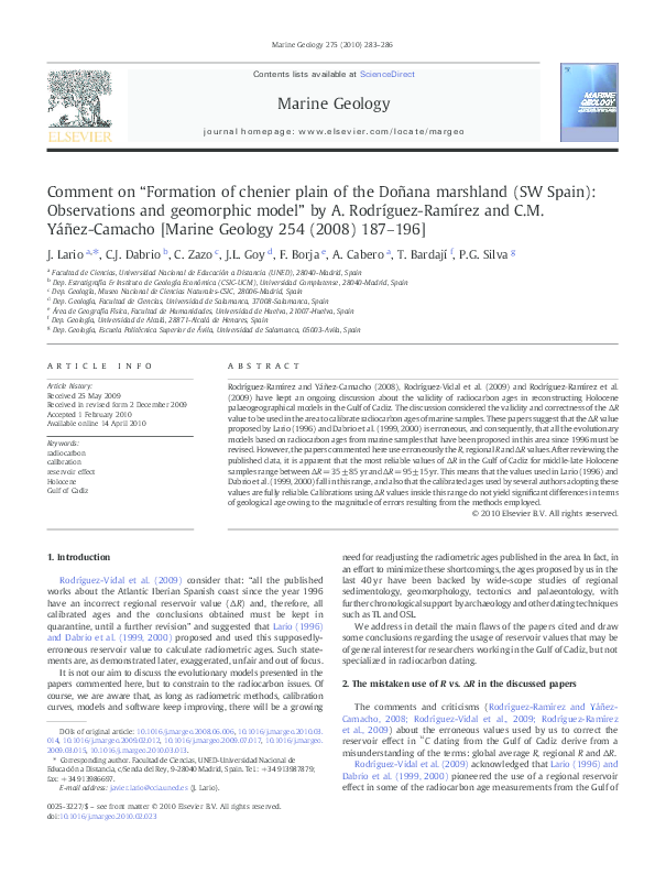(PDF) Comment on “Formation of chenier plain of the Doñana marshland ...