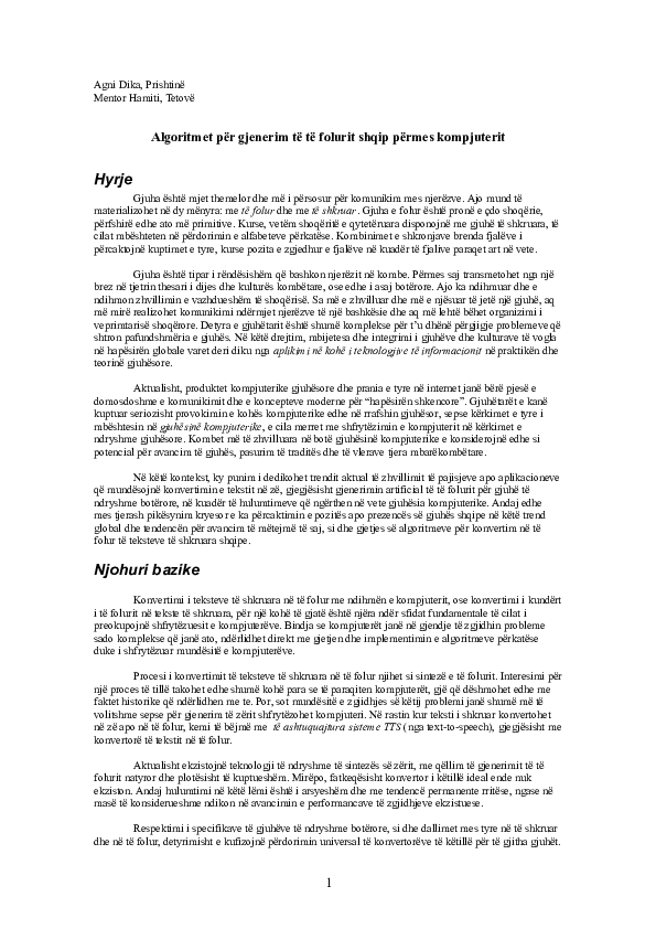 (DOC) Algoritmet për gjenerimin e të folurit shqip përmes kompjuterit ...