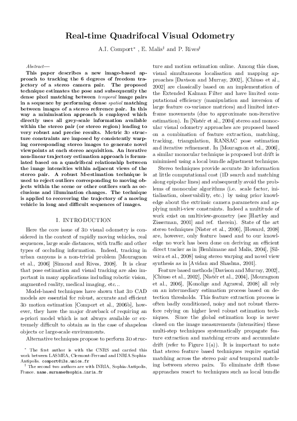 (PDF) Real-time Quadrifocal Visual Odometry
