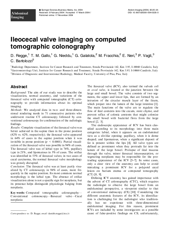 (PDF) Ileocecal valve imaging on computed tomographic colonography