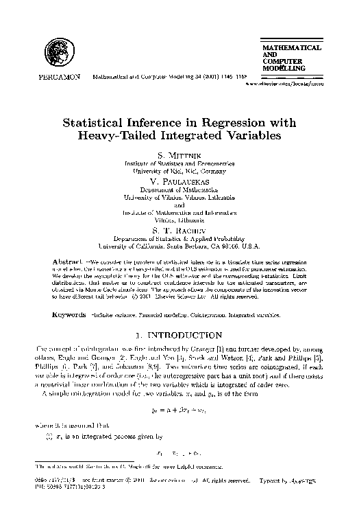 (PDF) Statistical inference in regression with heavy-tailed integrated variables