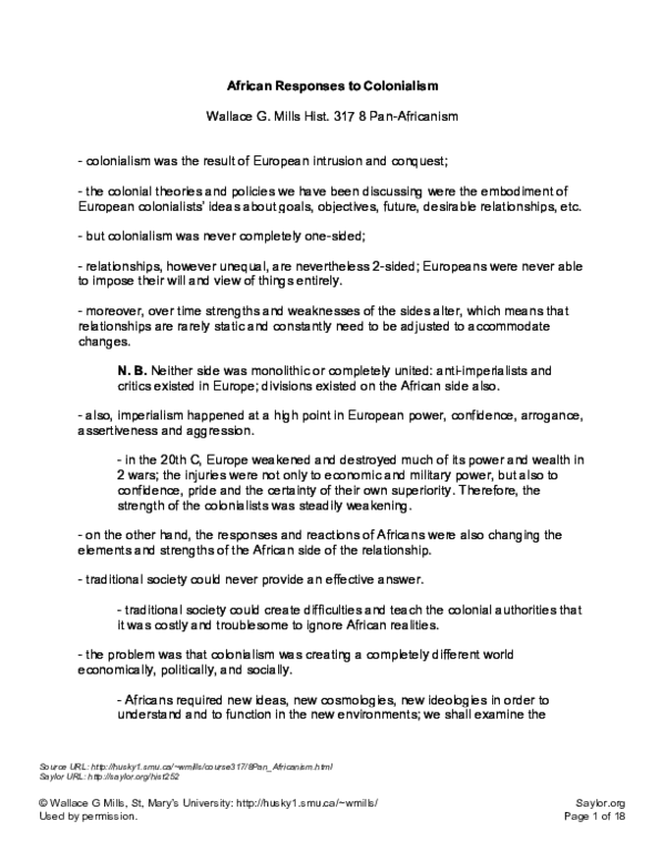 (PDF) Different responses to Colonial rule: A study of African past