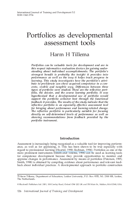 (PDF) Portfolios as developmental assessment tools