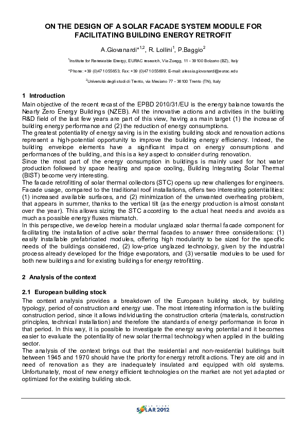 (PDF) On the design of a solar facade system module for facilitating ...