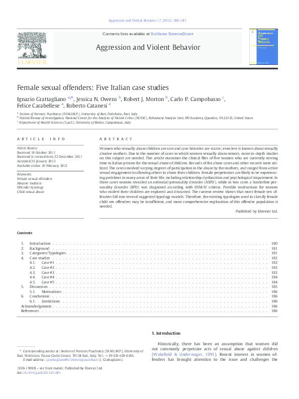 (PDF) Female sexual offenders: Five Italian case studies