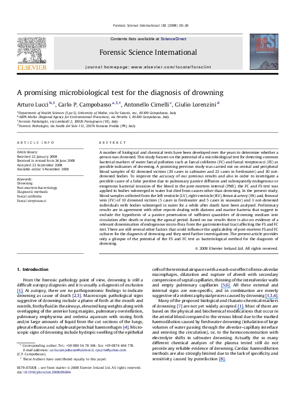 (PDF) A promising microbiological test for the diagnosis of drowning
