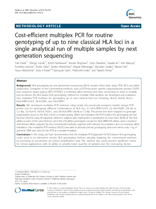 (PDF) Cost-efficient multiplex PCR for routine genotyping of up to nine classical HLA loci in a ...