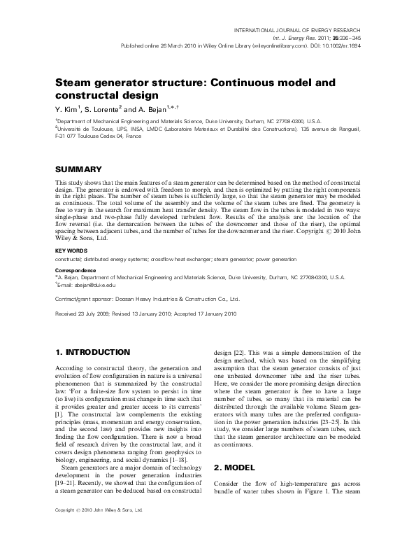 (PDF) Steam generator structure: Continuous model and constructal design