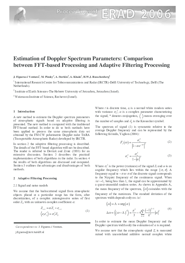 Pdf Estimation Of Doppler Spectrum Parameters Comparison Between Fft