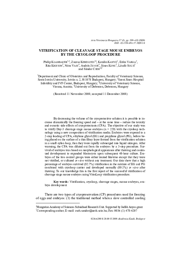 (PDF) Vitrification of cleavage stage mouse embryos by the cryoloop ...