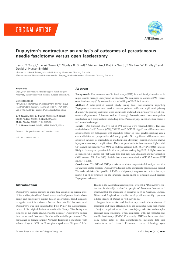(PDF) Dupuytren's contracture: an analysis of outcomes of percutaneous ...