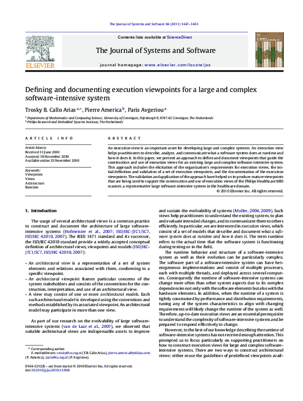 (PDF) Defining and documenting execution viewpoints for a large and complex software-intensive ...