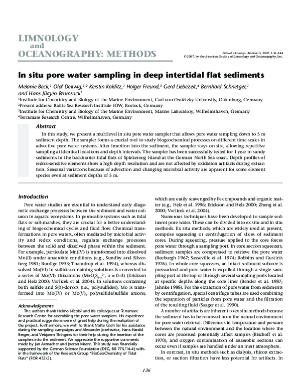 (PDF) In situ pore water sampling in deep intertidal flat sediments