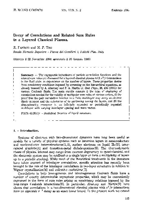 (PDF) Decay of correlations and related sum rules in a layered ...