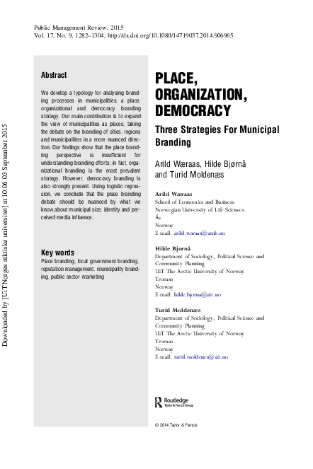 (PDF) Place, Organization, Democracy: Three strategies for municipal ...