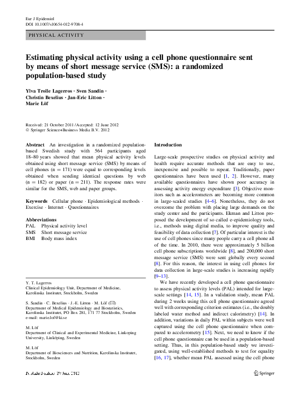 (PDF) Estimating physical activity using a cell phone questionnaire sent by means of short ...
