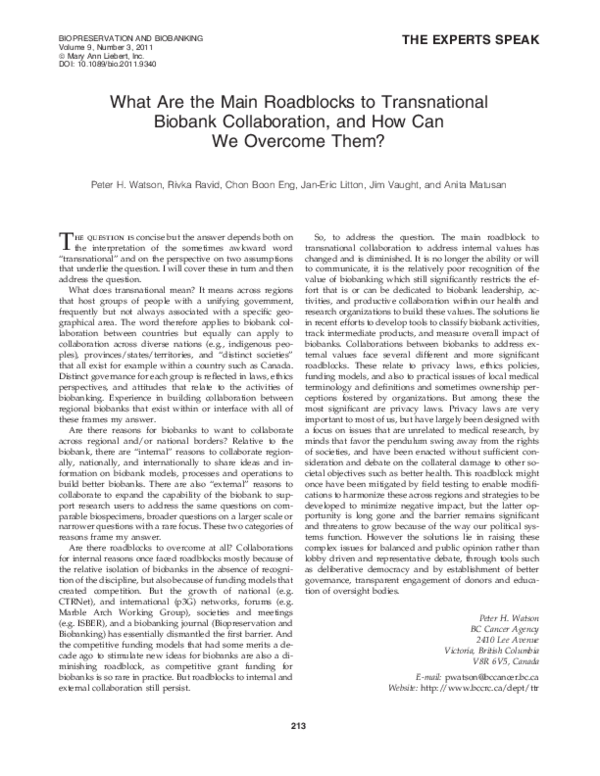 (PDF) What are the main roadblocks to transnational biobank ...
