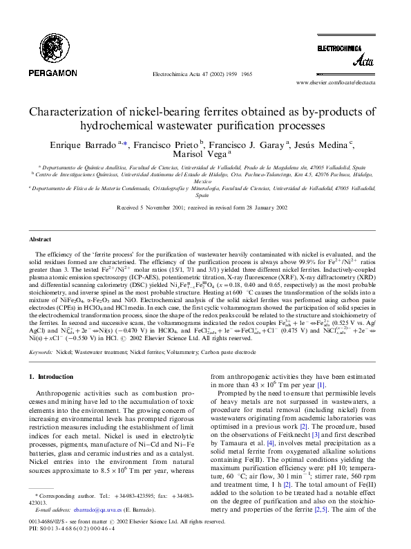 (PDF) Characterization of nickel-bearing ferrites obtained as by ...