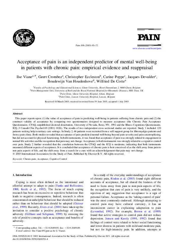 (PDF) Acceptance of pain is an independent predictor of mental well ...