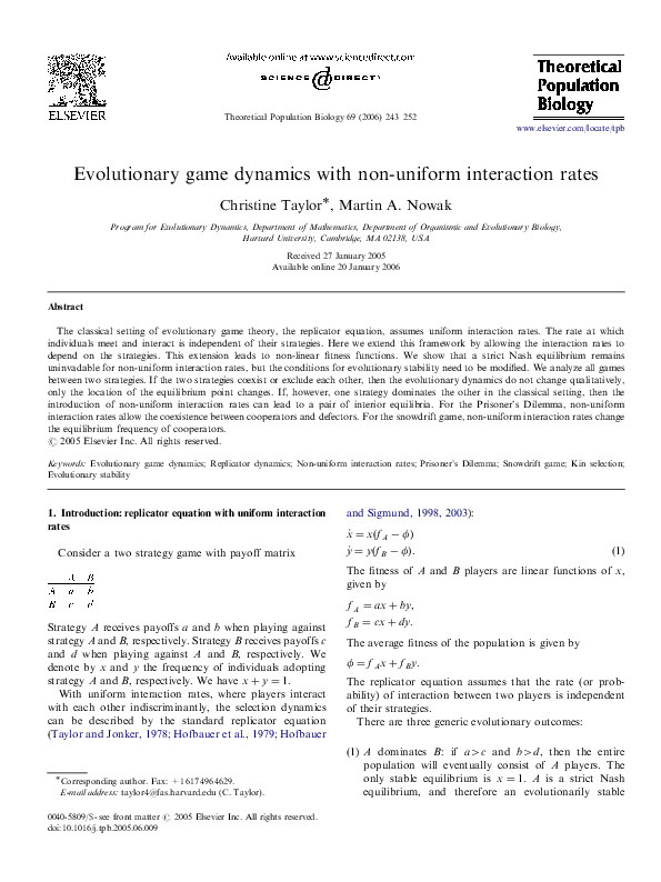 Pdf Evolutionary Game Dynamics With Non Uniform Interaction Rates