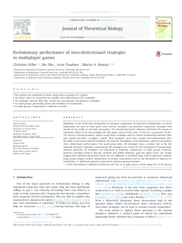 (PDF) Evolutionary performance of zero-determinant strategies in ...