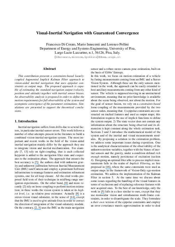 (PDF) Visual-inertial navigation with guaranteed convergence
