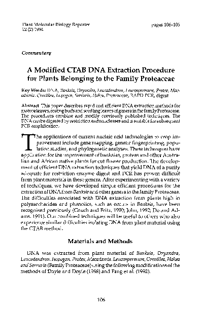 Pdf A Modified Ctab Dna Extraction Procedure For Plants Belonging To