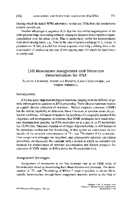 (PDF) Resonance Assignment and Structure Determination for RNA