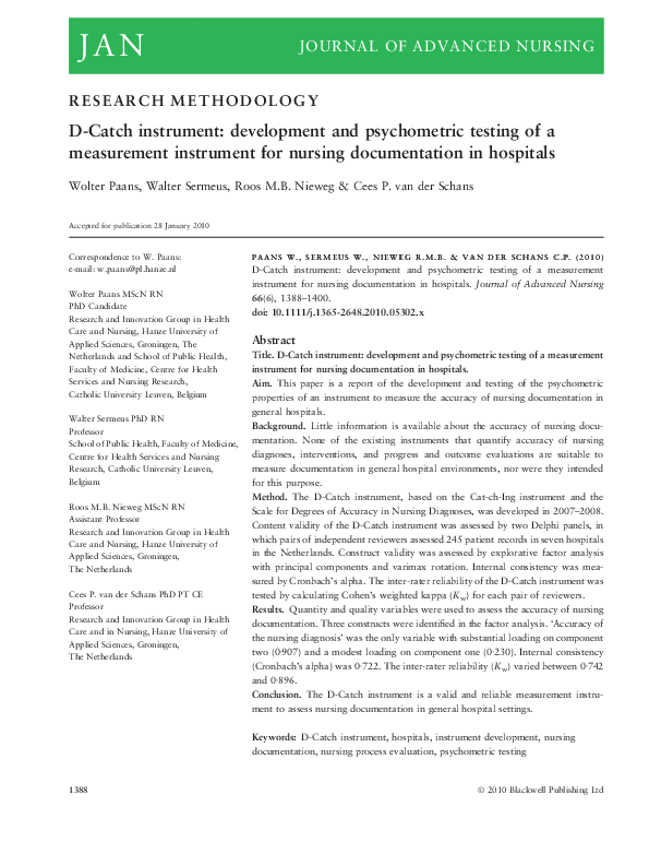 (PDF) Development of a measurement instrument for nursing documentation ...