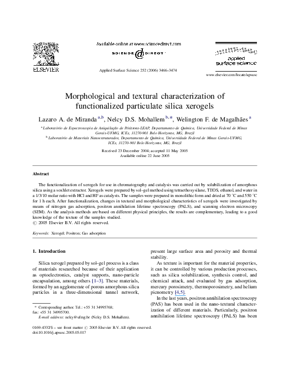 (PDF) Morphological and textural characterization of functionalized ... (PDF) Morphological and textural characterization of functionalized ...