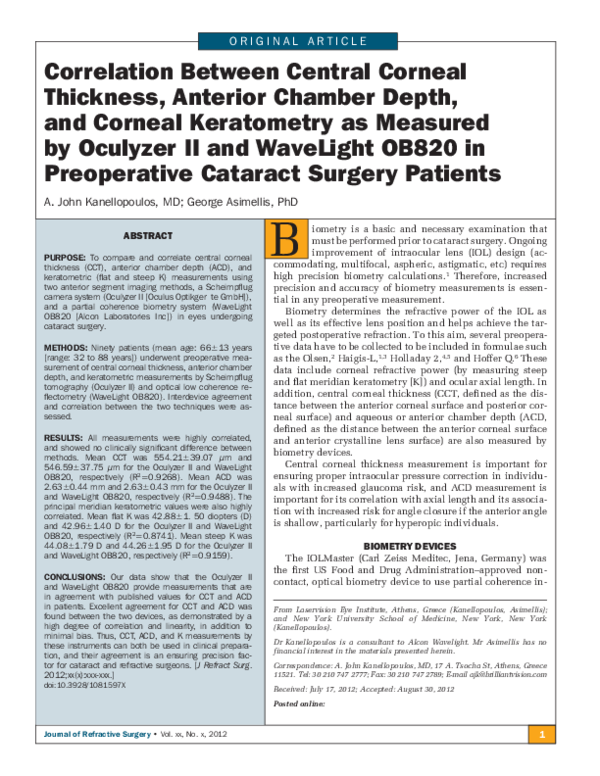 (PDF) Correlation Between Central Corneal Thickness, Anterior Chamber ...