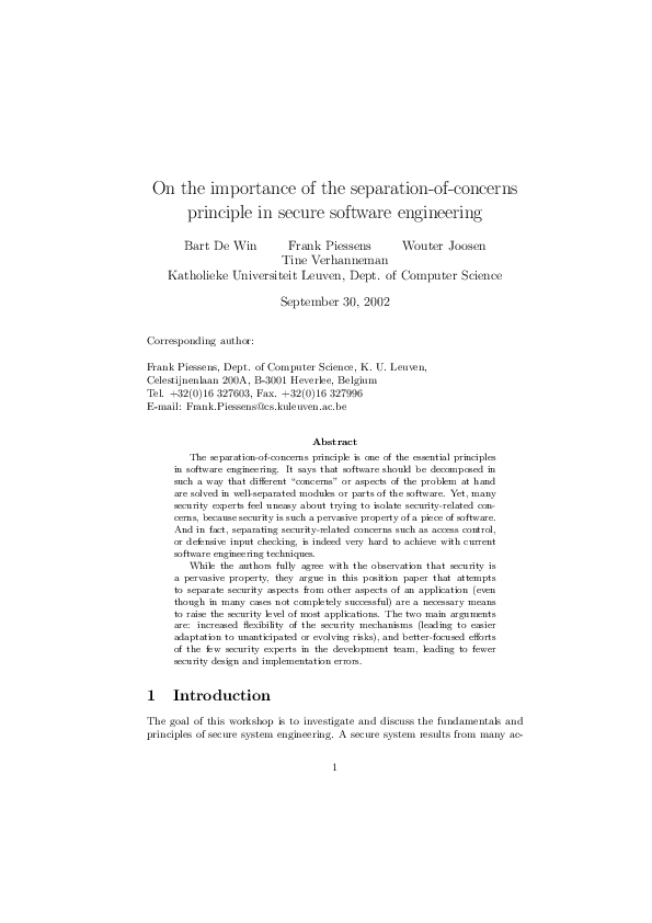 (PDF) On the importance of the separation-of-concerns principle in secure software engineering