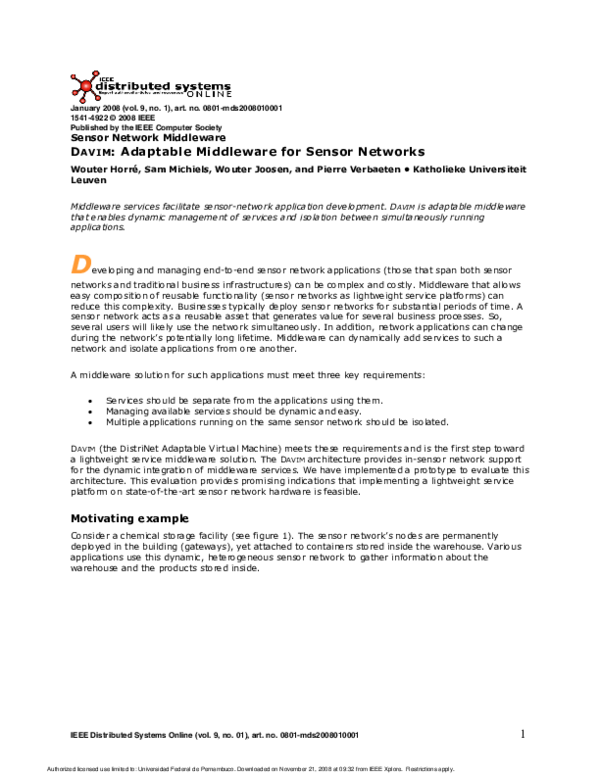 (PDF) DAVIM: Adaptable Middleware for Sensor Networks