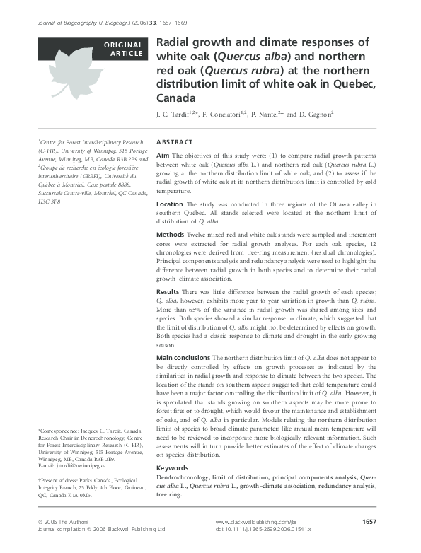 (PDF) Radial growth and climate responses of white oak (Quercus alba ...