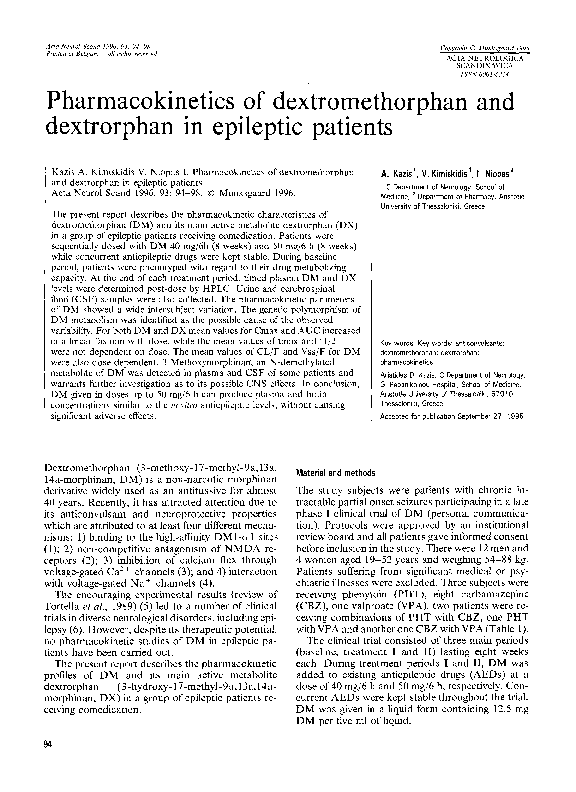 (PDF) Pharmacokinetics of dextromethorphan and dextrorphan in epileptic ...