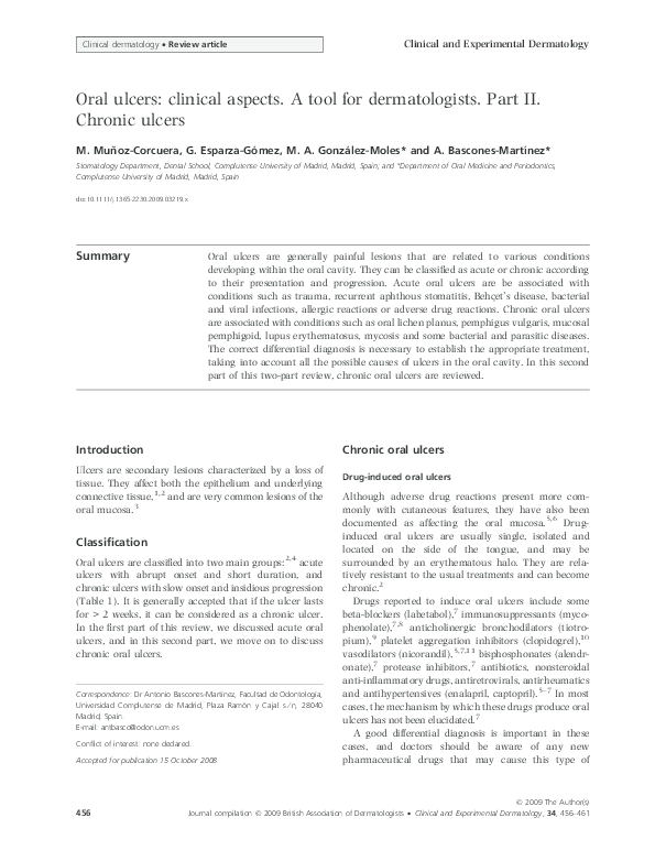 (PDF) Oral ulcers: clinical aspects. A tool for dermatologists. Part I ...