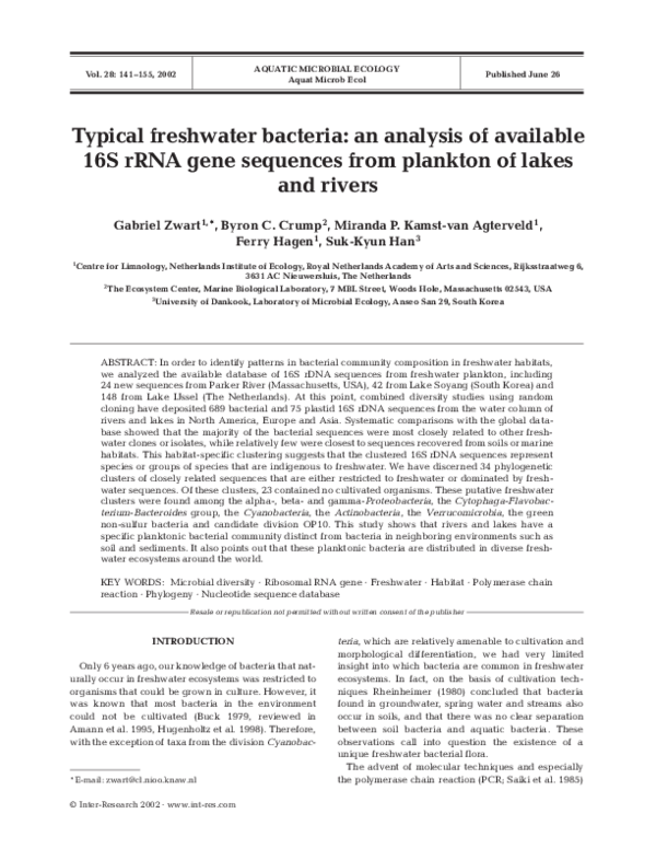 (PDF) Typical freshwater bacteria: an analysis of available 16S rRNA ...