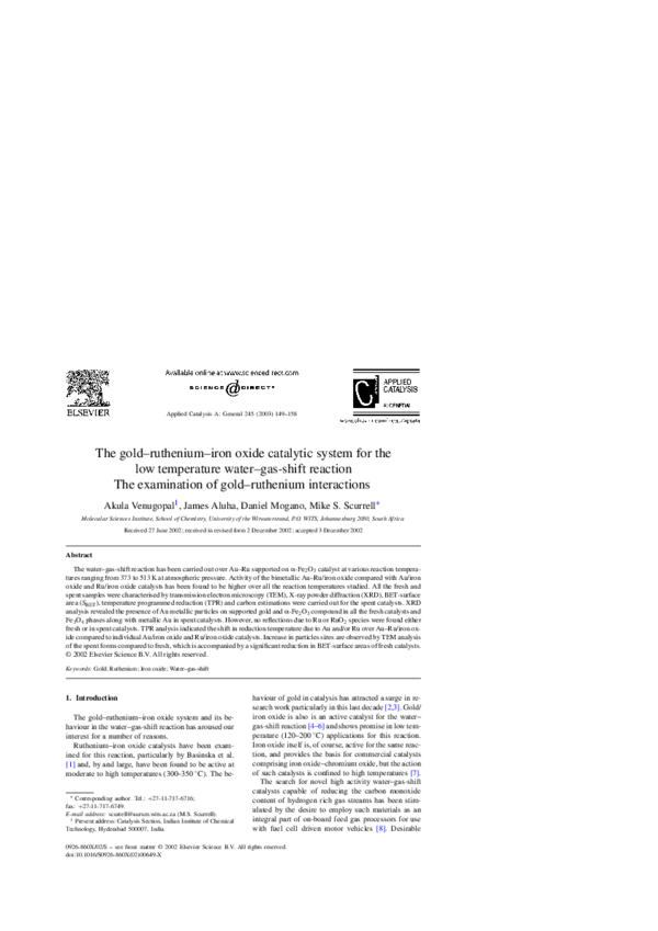 (PDF) The gold–ruthenium–iron oxide catalytic system for the low ...